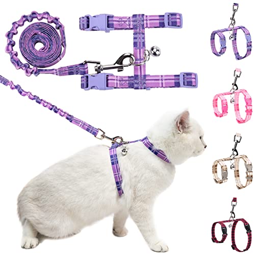 BEAUTYZOO Cat Harness and Leash Set Escape Proof for Walking, Kitten Soft Adjustable Vest Harnesses for Small Medium Large Cats, Easy Control Breathable Plaid Ribbon Nylon for Outdoor Indoor Use