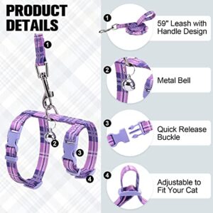 BEAUTYZOO Cat Harness and Leash Set Escape Proof for Walking, Kitten Soft Adjustable Vest Harnesses for Small Medium Large Cats, Easy Control Breathable Plaid Ribbon Nylon for Outdoor Indoor Use