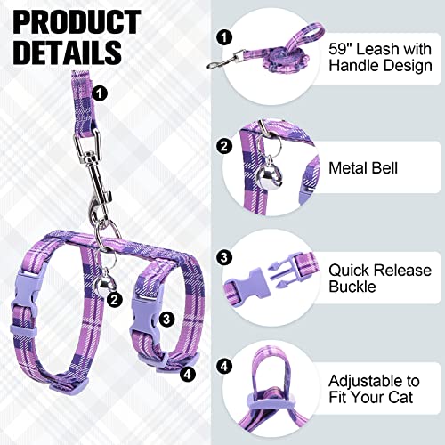 BEAUTYZOO Cat Harness and Leash Set Escape Proof for Walking, Kitten Soft Adjustable Vest Harnesses for Small Medium Large Cats, Easy Control Breathable Plaid Ribbon Nylon for Outdoor Indoor Use