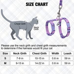 BEAUTYZOO Cat Harness and Leash Set Escape Proof for Walking, Kitten Soft Adjustable Vest Harnesses for Small Medium Large Cats, Easy Control Breathable Plaid Ribbon Nylon for Outdoor Indoor Use