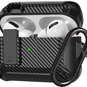 Wonjury for Airpods Pro 2 Case Cover with Lock, Rugged Shell Military Armor Air Pod Pro 2 Case for Men with Keychain Cool Shockproof Protective Case for AirPod Pro 2nd Gen 2022 - Black