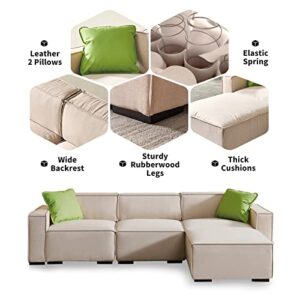 Dolonm L Shape Sectional Sofa for Living Room, Convertible Modular Sectional Couch with Reversible Chaise, 102 Inches Long Modern Linen Luxury Couch with Two Pillows (Beige, L Shape Sofa)