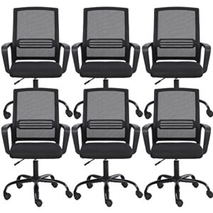 desk chairs set of 6 home office mesh chair with wheels lumbar support ergonomic office chair clearance for bedroom living room home office computer chair swivel adjustable 36-40inch black chair