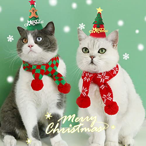 Do-Dottii Pet Christmas Hat Scarf Set Cat Santa with Scarf Dog Christmas Costume Antler with Star for Small Medium Dogs Cats Accessories Dog Costumes Holiday Party (Red)