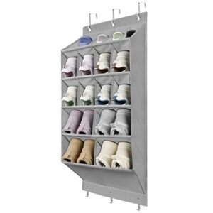 felibeaco over the door shoe organizer, hanging shoe organizer with 16 large deep pockets, sturdy oxford 600d fabric door shoes hanger rack for closet,dorm, narrow door, gray