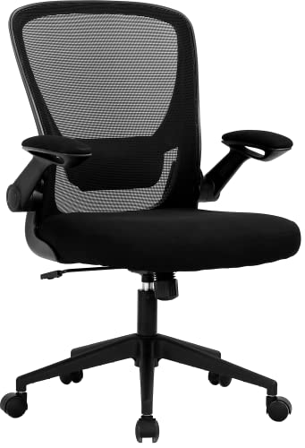 Ergonomic Office Chair Small Mesh Comfortable Computer Comfy Swivel Rolling Executive Task with Lumbar Support Wheels and Arms Mid Back Adjustable Adults for Bedroom Desk Black