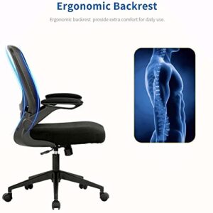 Ergonomic Office Chair Small Mesh Comfortable Computer Comfy Swivel Rolling Executive Task with Lumbar Support Wheels and Arms Mid Back Adjustable Adults for Bedroom Desk Black