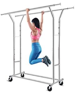 hokeeper 330 lbs heavy duty garment rack for hanging clothes commercial clothing rack with rubber wheels rolling clothes rack collapsible portable chrome finish, s001-4