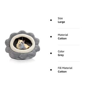 Cat Beds for Indoor Cats - Small Cat Bed with Anti-Slip Bottom, Sunflower-Shaped Cat/Dog Cave with Hanging Toy, Puppy Bed with Removable Cotton Pad, Super Soft Calming, Multiple Sizes(Grey L)