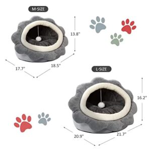 Cat Beds for Indoor Cats - Small Cat Bed with Anti-Slip Bottom, Sunflower-Shaped Cat/Dog Cave with Hanging Toy, Puppy Bed with Removable Cotton Pad, Super Soft Calming, Multiple Sizes(Grey L)