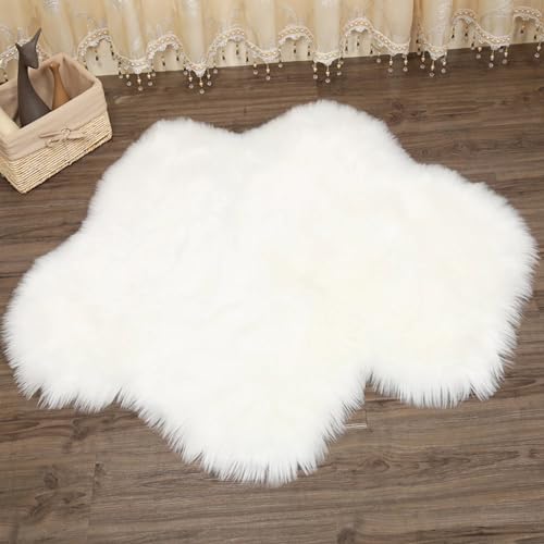 Woolous Cloud Faux Fur Rug - Nursery Fluffy Shaggy Cloud Shape White Rug - Faux Sheepskin Fur Area Rug Carpet - Kids Rug for Cozy Bedroom Decor - Living Room Rug (2 Pack, 2.4x1.8 ft)