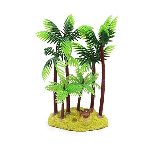 VOCOSTE Palm Tree Plant Underwater Aquarium Ornament, Plastic, Green Brown, 5.4-Inch