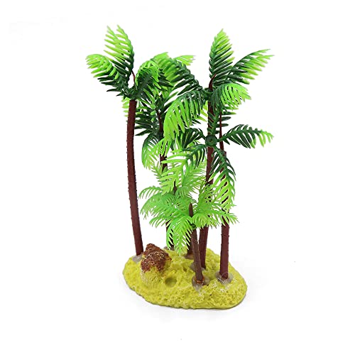 VOCOSTE Palm Tree Plant Underwater Aquarium Ornament, Plastic, Green Brown, 5.4-Inch