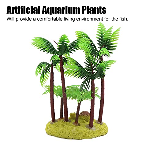 VOCOSTE Palm Tree Plant Underwater Aquarium Ornament, Plastic, Green Brown, 5.4-Inch