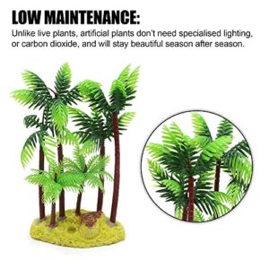 VOCOSTE Palm Tree Plant Underwater Aquarium Ornament, Plastic, Green Brown, 5.4-Inch