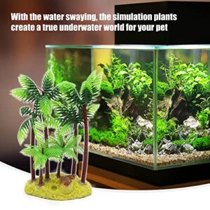 VOCOSTE Palm Tree Plant Underwater Aquarium Ornament, Plastic, Green Brown, 5.4-Inch