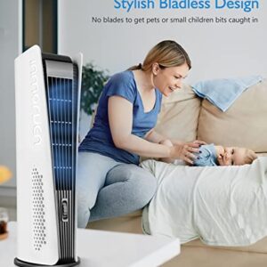 CONBOLA Desk Fan for Bedroom with Cold Air for Home, 16" Battery Operated Bladeless Rechargeable Fan, 10000mAh Small Tower Fan, Quiet Oscillating Portable Fan with 3 Speeds Timer LED Light, Office