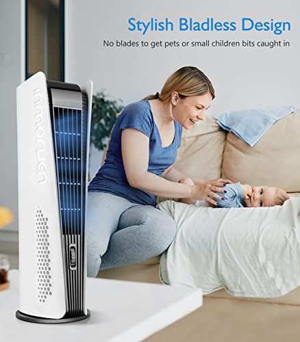 CONBOLA Desk Fan for Bedroom with Cold Air for Home, 16" Battery Operated Bladeless Rechargeable Fan, 10000mAh Small Tower Fan, Quiet Oscillating Portable Fan with 3 Speeds Timer LED Light, Office