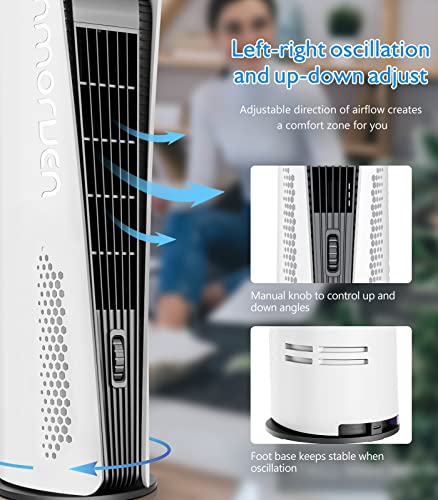 CONBOLA Desk Fan for Bedroom with Cold Air for Home, 16" Battery Operated Bladeless Rechargeable Fan, 10000mAh Small Tower Fan, Quiet Oscillating Portable Fan with 3 Speeds Timer LED Light, Office