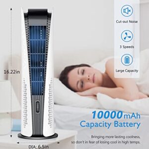 CONBOLA Desk Fan for Bedroom with Cold Air for Home, 16" Battery Operated Bladeless Rechargeable Fan, 10000mAh Small Tower Fan, Quiet Oscillating Portable Fan with 3 Speeds Timer LED Light, Office