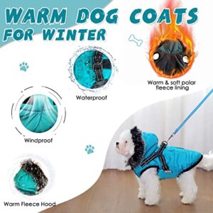 AIMYDOG Dog Winter Hoodie, Warm Cozy Dog Coat with Pockets, Waterproof Windproof Harness Dog Jacket, Thick Polar Fleece Pet Vest, Reflective & Adjustable Blue Dog Apparel for Small Medium Dogs & Cats