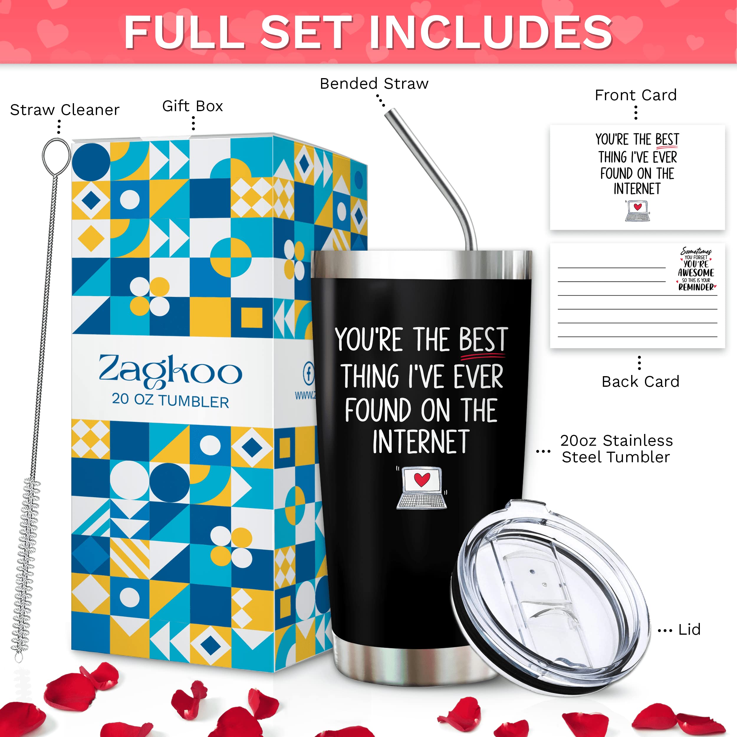 ZAGKOO Anniversary For Him, Her Gifts - Gifts For Boyfriend, Girlfriend, Husband, Wife, Friends - Romantic I Love You Couple Gifts For Him, Her - Birthday Gifts For Him, Her, Men, Women - Tumbler 20oz