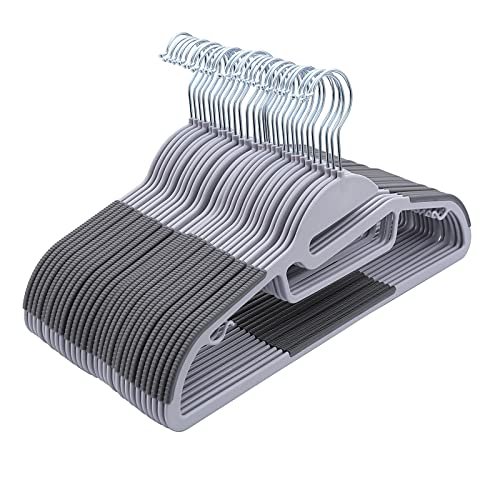 Plastic Hangers 60 Pack, Premium Quality Plastic Suit Hangers, S-Shaped Opening, Non-Slip, Space-Saving, 360º Swivel Hook, 16.5 Inches Long, 0.2" Thickness Super Lightweight Organizer