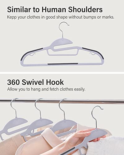 Plastic Hangers 60 Pack, Premium Quality Plastic Suit Hangers, S-Shaped Opening, Non-Slip, Space-Saving, 360º Swivel Hook, 16.5 Inches Long, 0.2" Thickness Super Lightweight Organizer