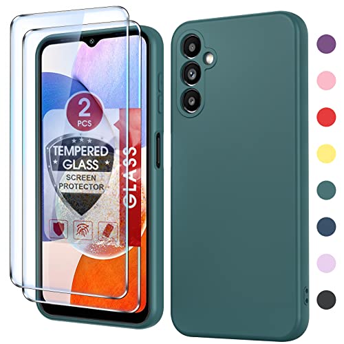 LeYi for Galaxy A14 5G Phone Case: Samsung A 14 5g Case with 2 Pack Tempered Glass Screen Protector for Women Men, Liquid Silicone Slim Silky-Soft Protective Case Samsung A14 5G, Green