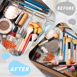 50 Pieces Clear Plastic Drawer Organizers Set 4 Sizes Vanity Drawer Organizer Trays Plastic Storage Bins for Makeup Clear Trays for Organizing Desk Bathroom Kitchen Office Jewelries Gadgets Stationery