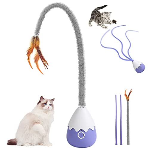 FEECOS Cat Toys, Cat Wand Toy Electronic Silicone PlushTail Toy Automatic Interactive Toy for Indoor Cats, USB Rechargeable Robotic Cat Moving Toys Pet Exercise Toys Kitten Toys