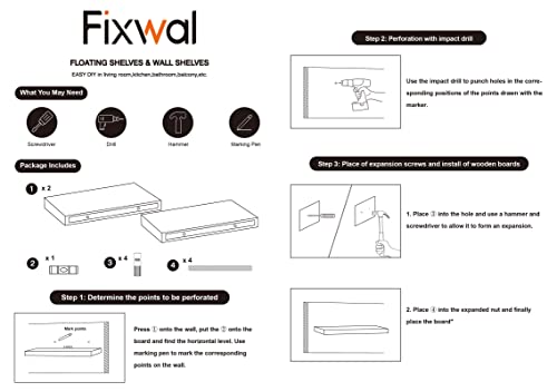 Fixwal White Floating Shelves, Set of 2 Wall Shelves, Large 23.6in x 6in Wall Mounted Shelf for Bedroom, Living Room, Bathroom and Plants