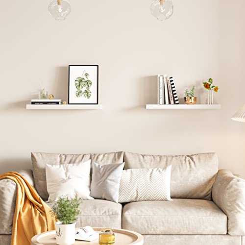 Fixwal White Floating Shelves, Set of 2 Wall Shelves, Large 23.6in x 6in Wall Mounted Shelf for Bedroom, Living Room, Bathroom and Plants