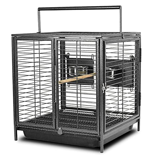 Portable Bird Travel Carrier Cage 19 Inch with Handle for Small Parrots Canaries Budgies Parrotlets Lovebirds Conures Cockatiels Black