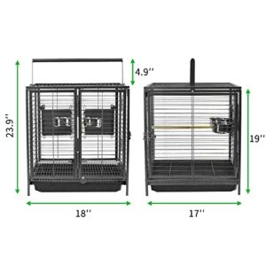 Portable Bird Travel Carrier Cage 19 Inch with Handle for Small Parrots Canaries Budgies Parrotlets Lovebirds Conures Cockatiels Black