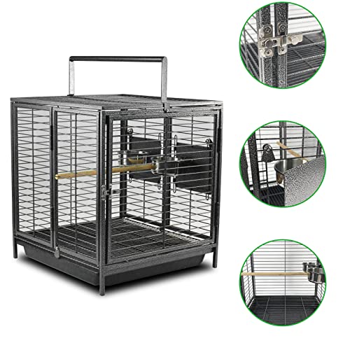 Portable Bird Travel Carrier Cage 19 Inch with Handle for Small Parrots Canaries Budgies Parrotlets Lovebirds Conures Cockatiels Black