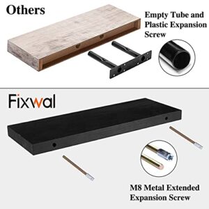 Fixwal Floating Shelves, Set of 4 Black Wood Shelves, Wall Mounted Shelf for Brick Wall, Bedroom, Living Room, Bathroom and Plants