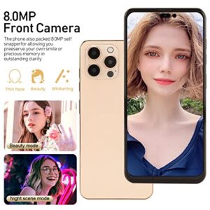 Zunate I14pro Max 6.7 in 4G Smartphone for Android, Unlocked Mobile Phone with 4GB RAM 64GB ROM, 128GB Supported, Face ID, 4000mAh, 8MP 16MP, Cell Phone for Senior Students(Gold)