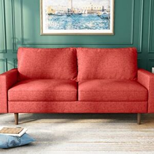 Meeyar Inborn Love Seat Sofa Couch,Sectional 2 Cushion in Small Living Room Office Space,Mid Century Modern Fabric Sofa Couch,Natural Wood Led,Soft Seat Couch,70inch,O Red