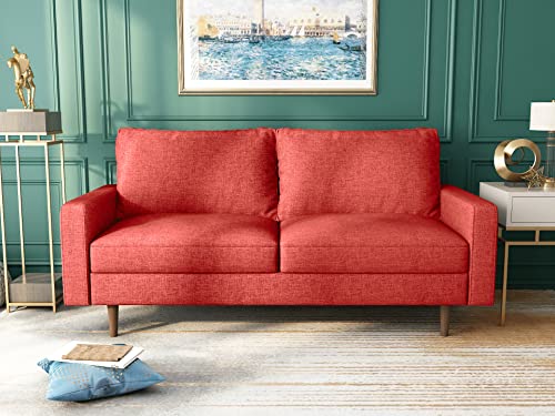 Meeyar Inborn Love Seat Sofa Couch,Sectional 2 Cushion in Small Living Room Office Space,Mid Century Modern Fabric Sofa Couch,Natural Wood Led,Soft Seat Couch,70inch,O Red