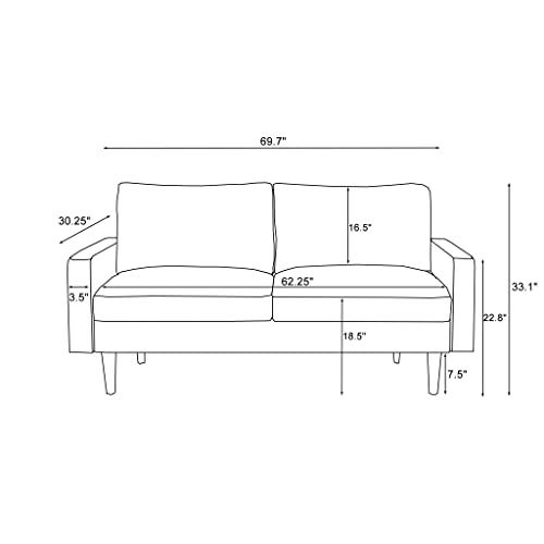 Meeyar Inborn Love Seat Sofa Couch,Sectional 2 Cushion in Small Living Room Office Space,Mid Century Modern Fabric Sofa Couch,Natural Wood Led,Soft Seat Couch,70inch,O Red