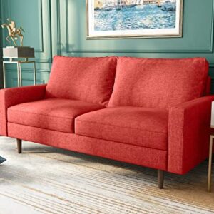 Meeyar Inborn Love Seat Sofa Couch,Sectional 2 Cushion in Small Living Room Office Space,Mid Century Modern Fabric Sofa Couch,Natural Wood Led,Soft Seat Couch,70inch,O Red