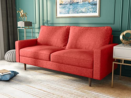 Meeyar Inborn Love Seat Sofa Couch,Sectional 2 Cushion in Small Living Room Office Space,Mid Century Modern Fabric Sofa Couch,Natural Wood Led,Soft Seat Couch,70inch,O Red