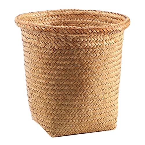 Operitacx Seagrass Waste Basket Woven Trash Can Garbage Can for Bedroom Garbage Container Bin Wicker Rattan Laundry Hamper Plant Pot Storage Basket for Bathroom Kitchen Home Office (10.4X11.4 inch)