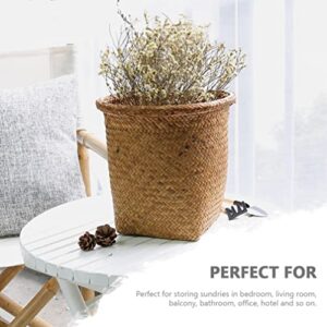 Operitacx Seagrass Waste Basket Woven Trash Can Garbage Can for Bedroom Garbage Container Bin Wicker Rattan Laundry Hamper Plant Pot Storage Basket for Bathroom Kitchen Home Office (10.4X11.4 inch)