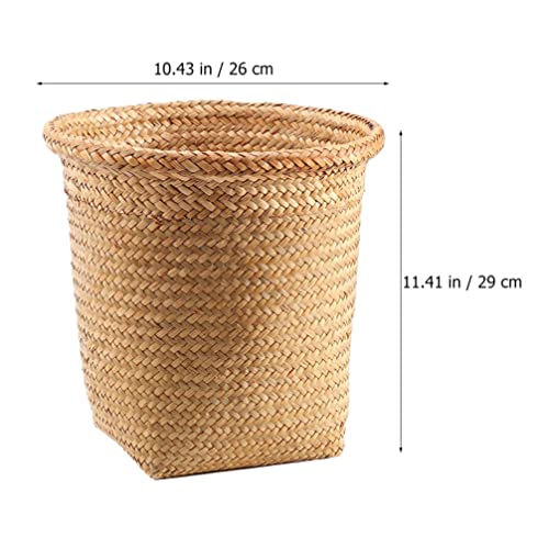 Operitacx Seagrass Waste Basket Woven Trash Can Garbage Can for Bedroom Garbage Container Bin Wicker Rattan Laundry Hamper Plant Pot Storage Basket for Bathroom Kitchen Home Office (10.4X11.4 inch)