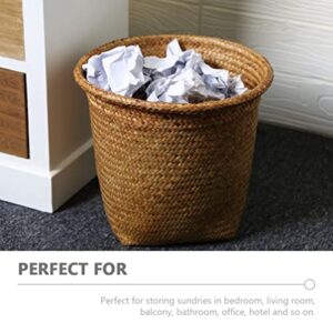 Operitacx Seagrass Waste Basket Woven Trash Can Garbage Can for Bedroom Garbage Container Bin Wicker Rattan Laundry Hamper Plant Pot Storage Basket for Bathroom Kitchen Home Office (10.4X11.4 inch)