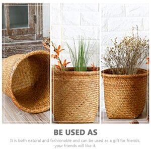 Operitacx Seagrass Waste Basket Woven Trash Can Garbage Can for Bedroom Garbage Container Bin Wicker Rattan Laundry Hamper Plant Pot Storage Basket for Bathroom Kitchen Home Office (10.4X11.4 inch)