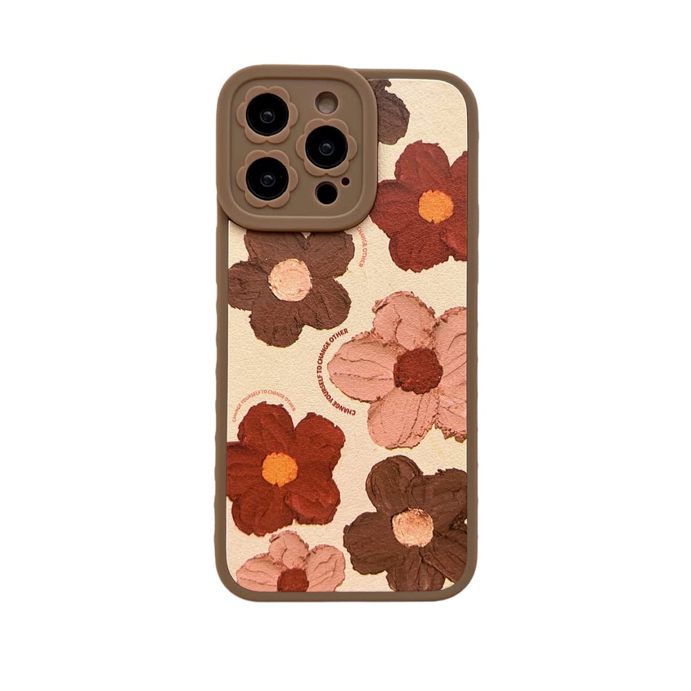 Fashion Oil Painting Flower Phone Case for iPhone 13 Pro Cover Cute Side Frame Design Silicone Protective Cases for Apple iPhone 13 Pro - Brown