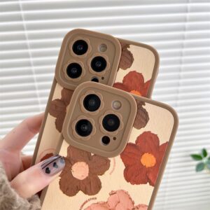 Fashion Oil Painting Flower Phone Case for iPhone 13 Pro Cover Cute Side Frame Design Silicone Protective Cases for Apple iPhone 13 Pro - Brown